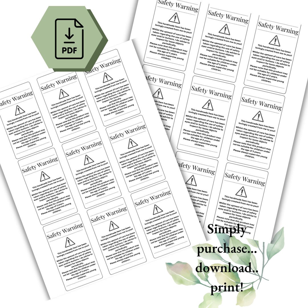 Printable Safety Tags Labels PDF Handmade Crochet Knitting Safety ...