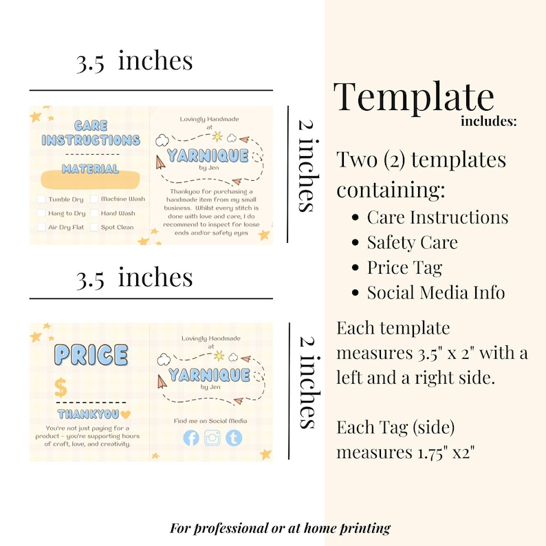 Editable Price Tag and Care Instructions Tag Template, Crochet Knit ...
