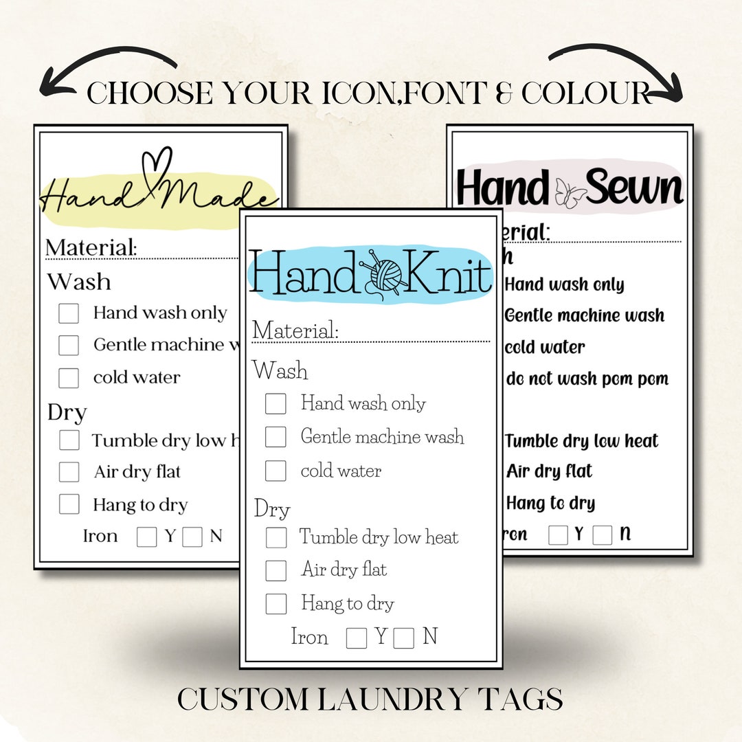 Custom Printable Wash Instructions Care Card Printable Care Tags Custom ...