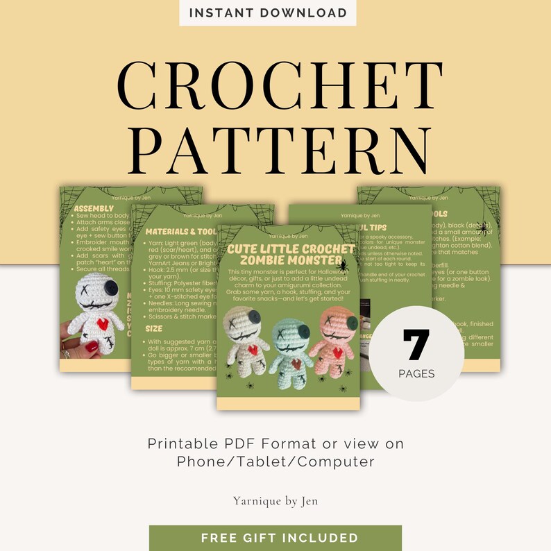 Halloween Crochet PDF Pattern, Keychain Zombie, Beginner Friendly ...