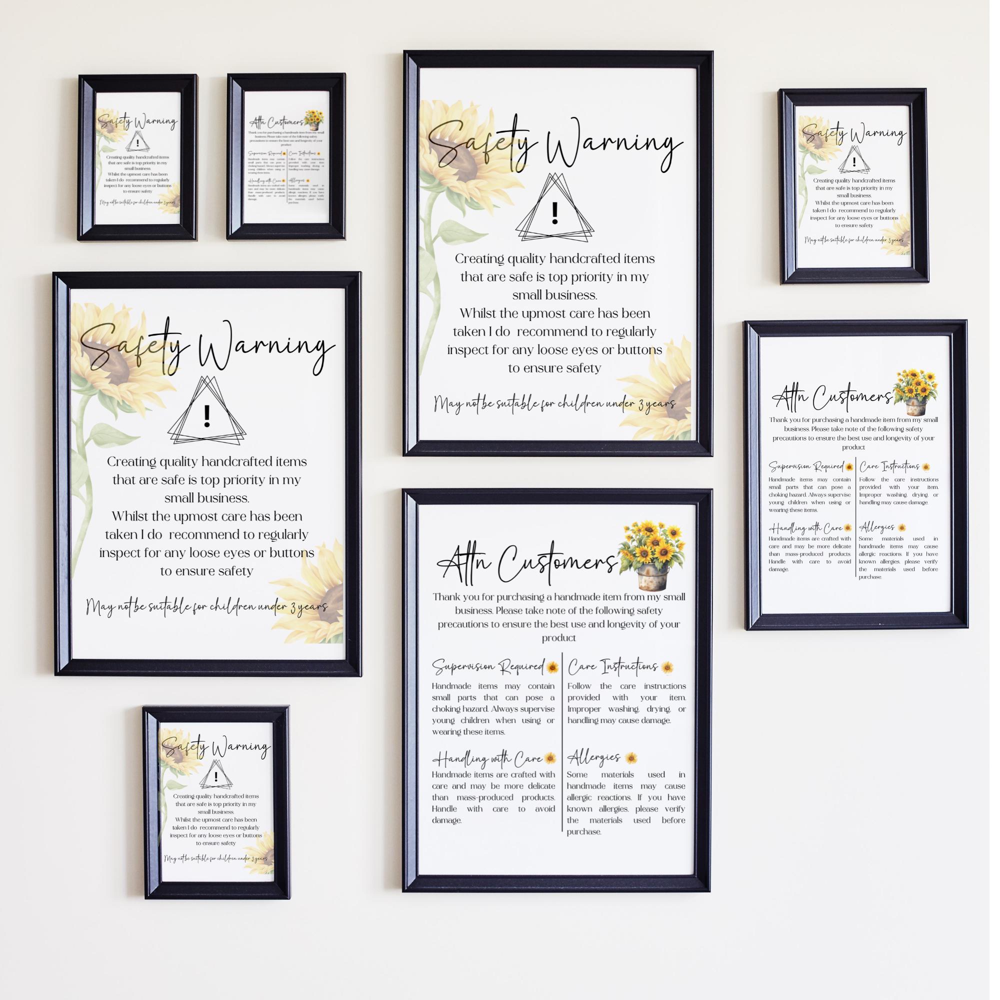 Printable Safety Tag Warning Sunflower Handmade Crochet Knit Safety ...