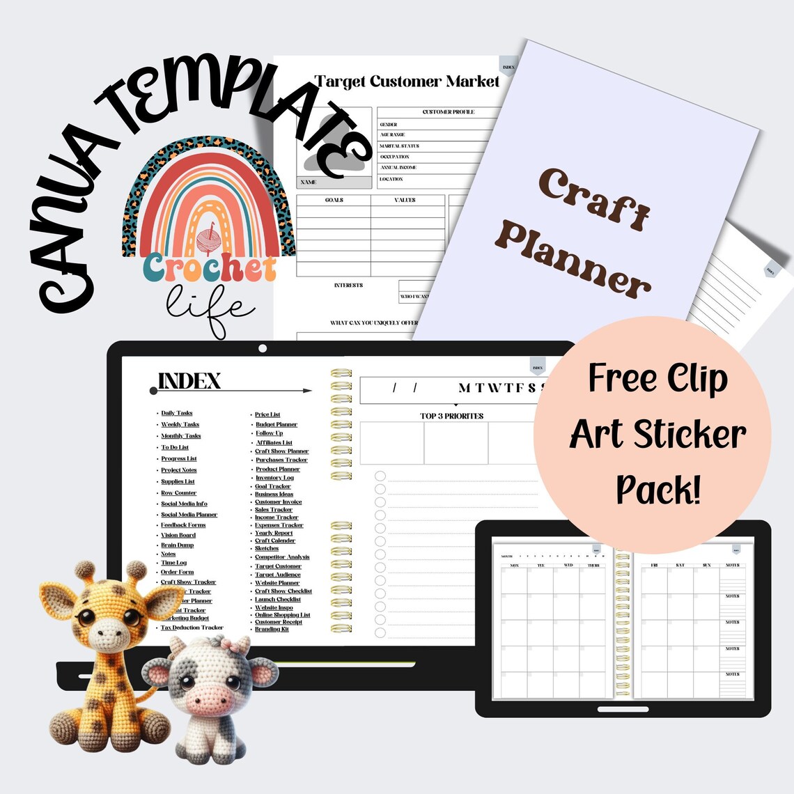 CANVA TEMPLATE Planner Craft Tracker Hobby Planner Stitch Row Counter ...