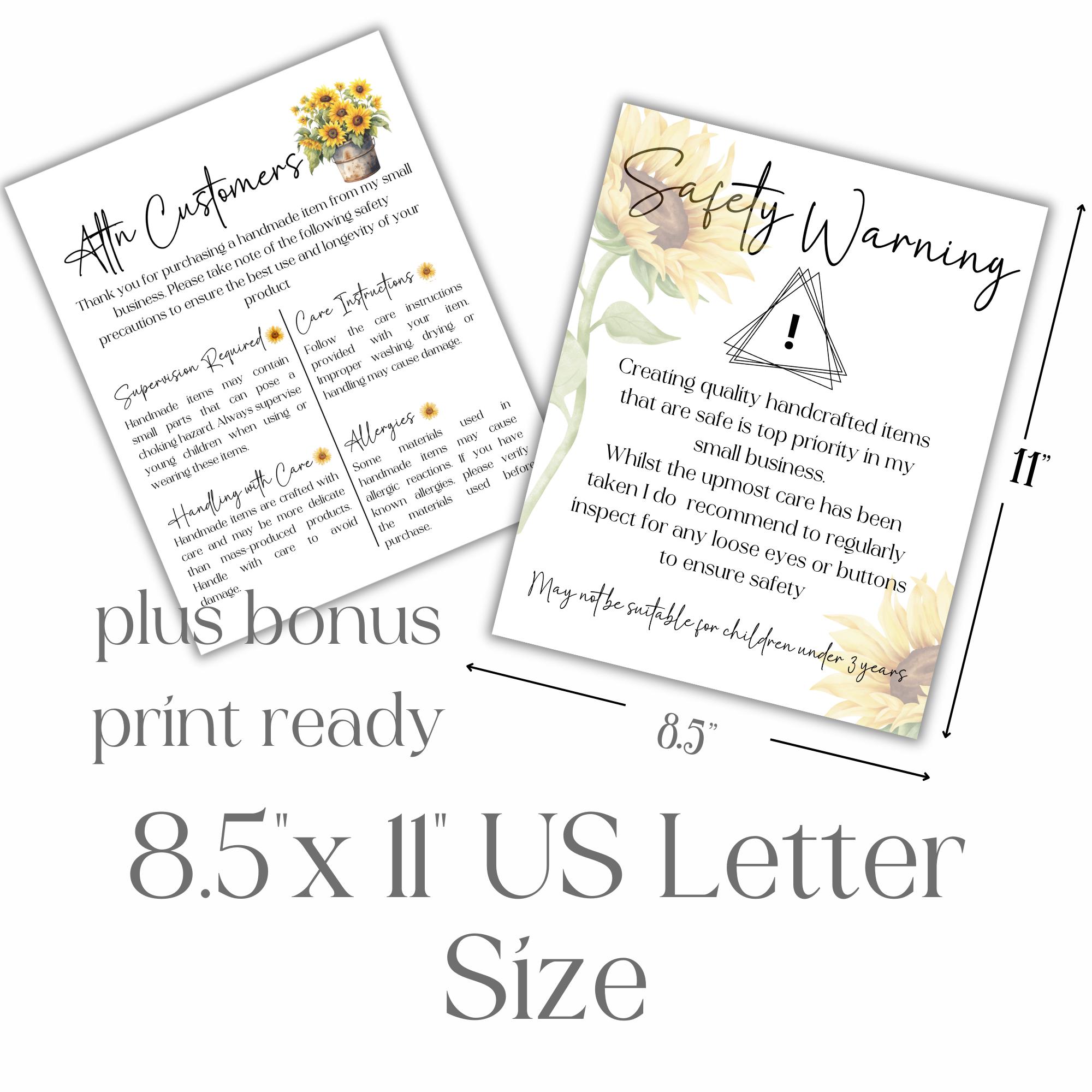 Printable Safety Tag Warning Sunflower Handmade Crochet Knit Safety ...