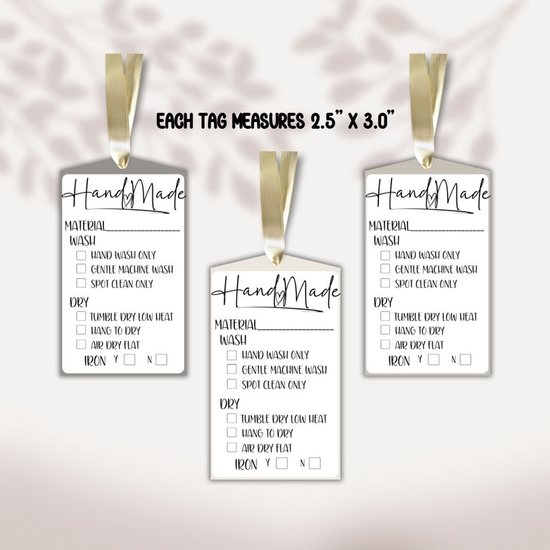 Printable Care Tags Washing Labels Laundry PDF Handmade Instructions ...