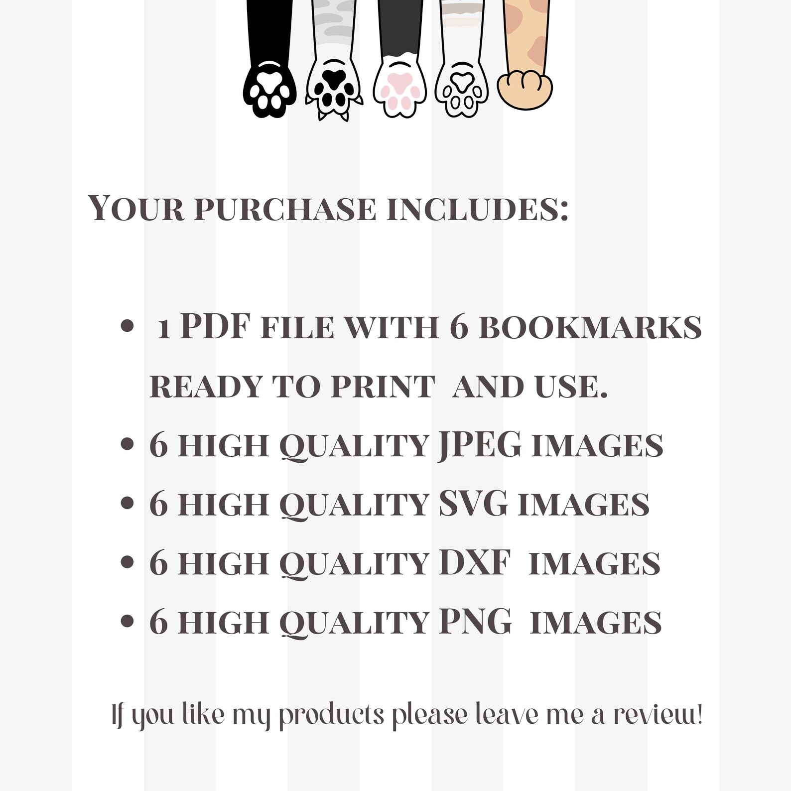 Cat Bookmark SVG PNG Bundle, Printable Kitten Bookmark, Paw Print ...