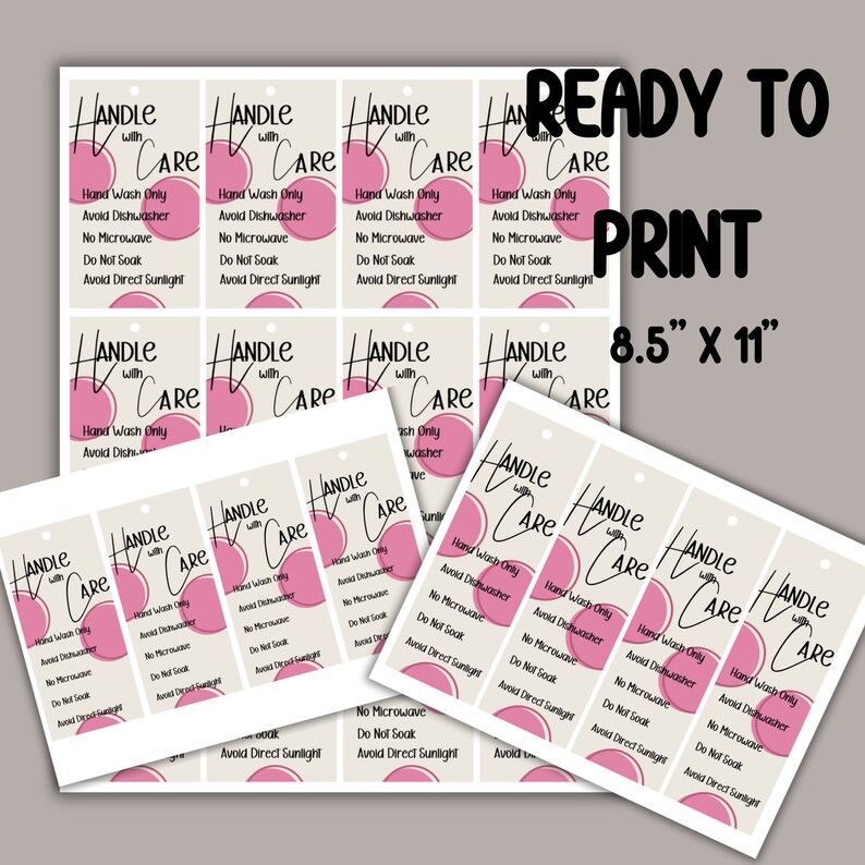 Printable Tumbler Care Tag Card Tumbler Care Washing Instruction ...