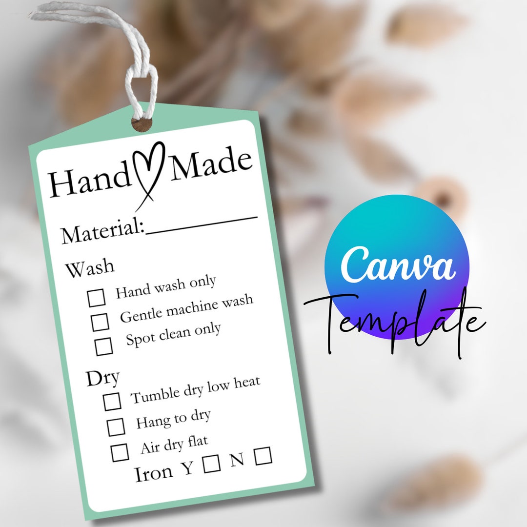 Washing Care Printable Tags Template Laundry Labels Handmade Crochet ...