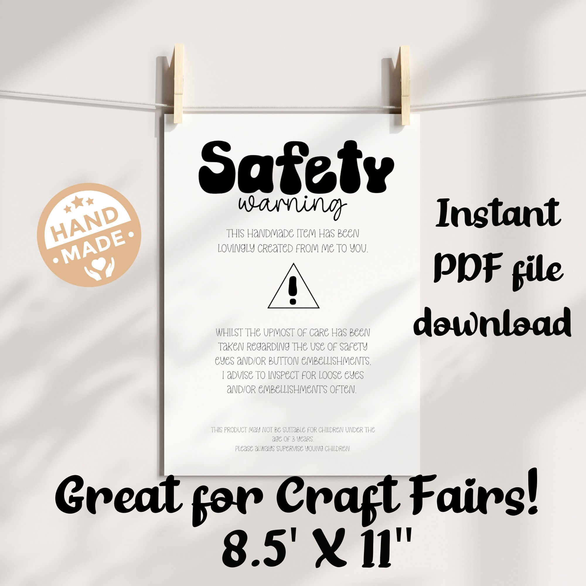 Printable Safety Warning A4 Size Handmade Crochet Knitting Safety ...