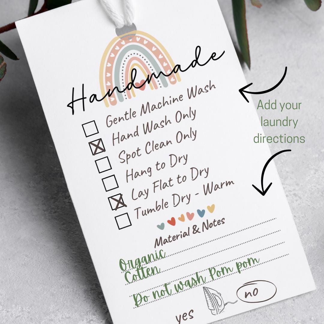 Printable Washing Care Tags for Crochet Laundry Instructions Labels ...