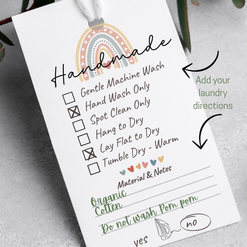 Printable Care Tags Washing Instructions Labels Boho Handmade Crochet ...