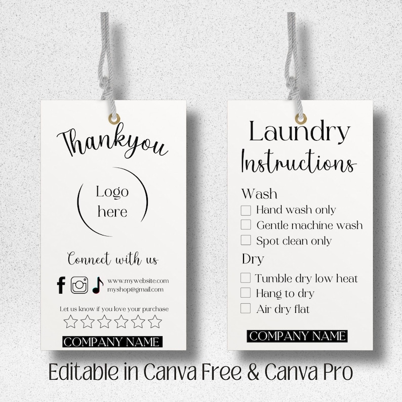 Custom Wash Tag Labels Template Crochet Tag Care Instructions Card ...