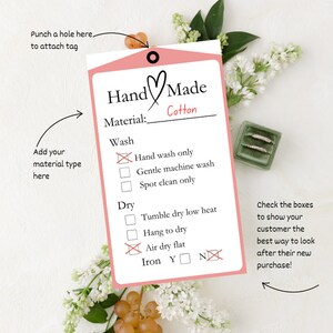 Printable Washing Care Card Tags Labels PDF Handmade Crochet Washing ...