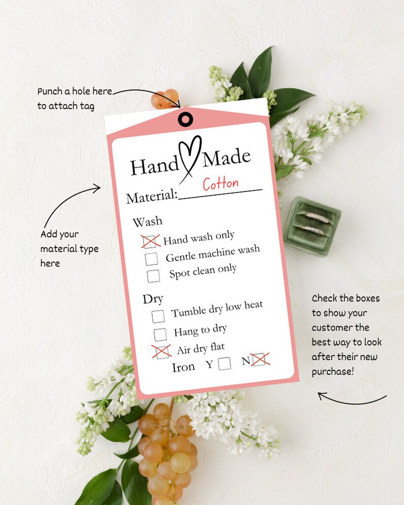 Printable Washing Care Card Tags Labels PDF Handmade Crochet Washing ...