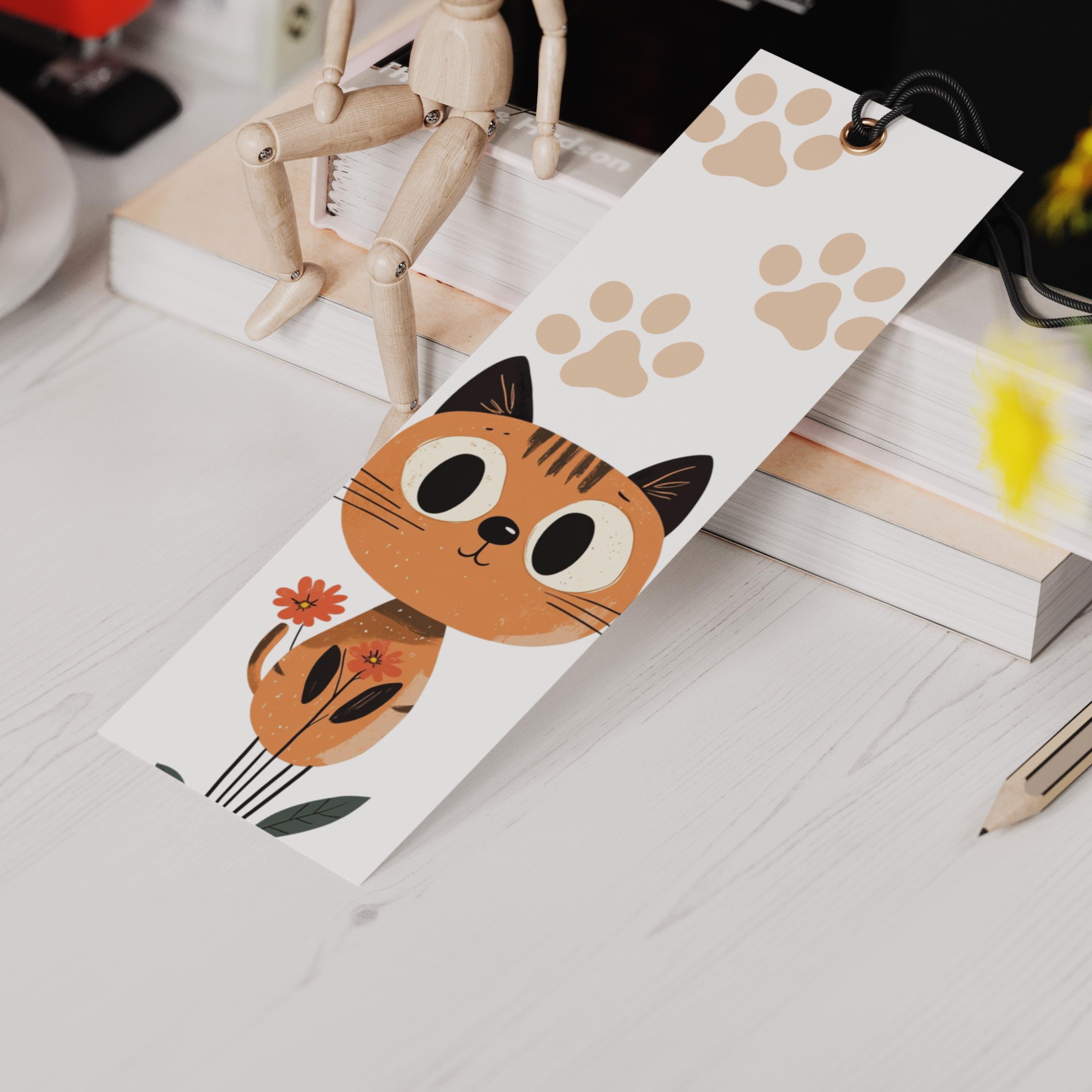 Cat Bookmark SVG PNG Bundle, Printable Kitten Bookmark, Paw Print ...