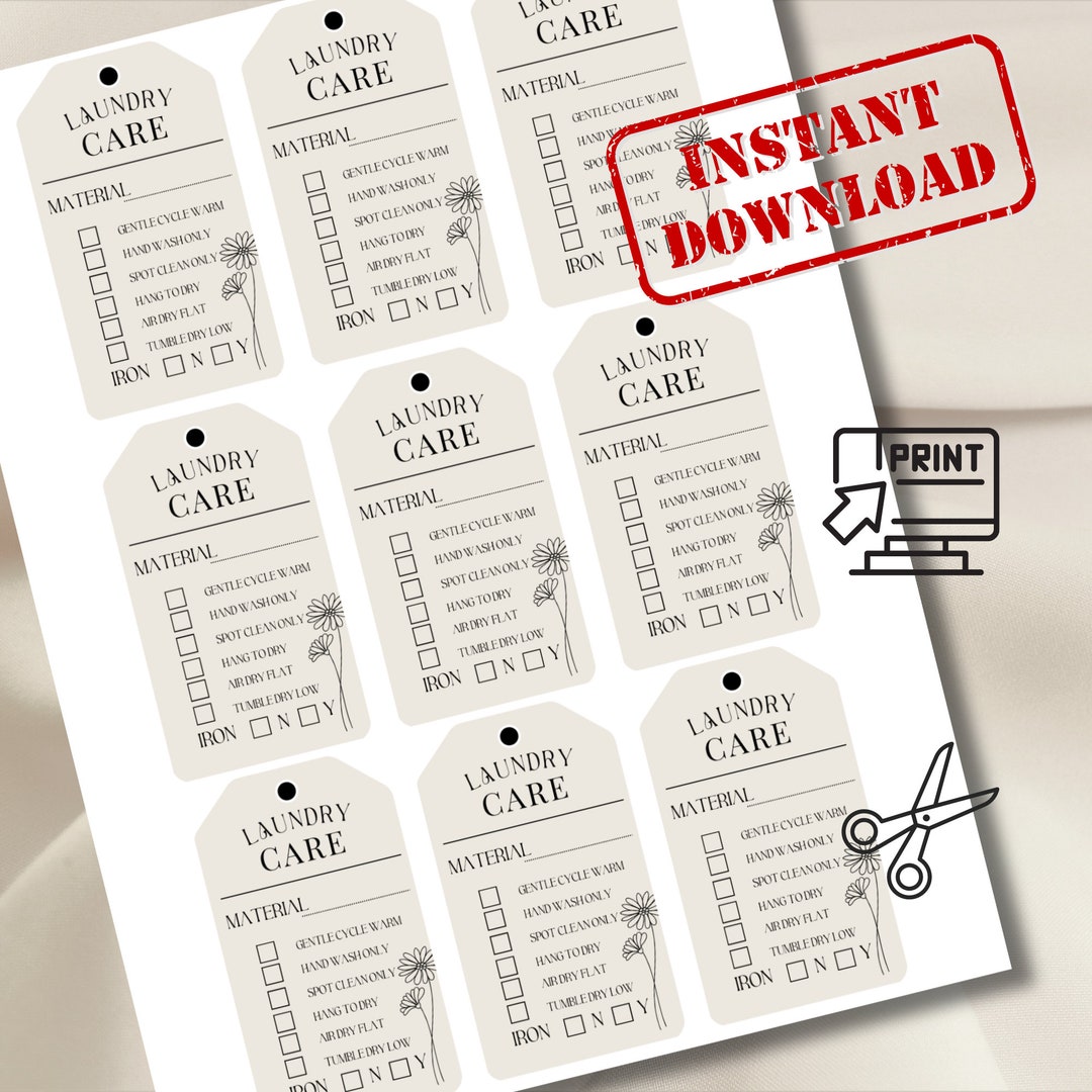 Printable Care Tags Handmade Gifts Crochet Laundry Washing Instructions ...