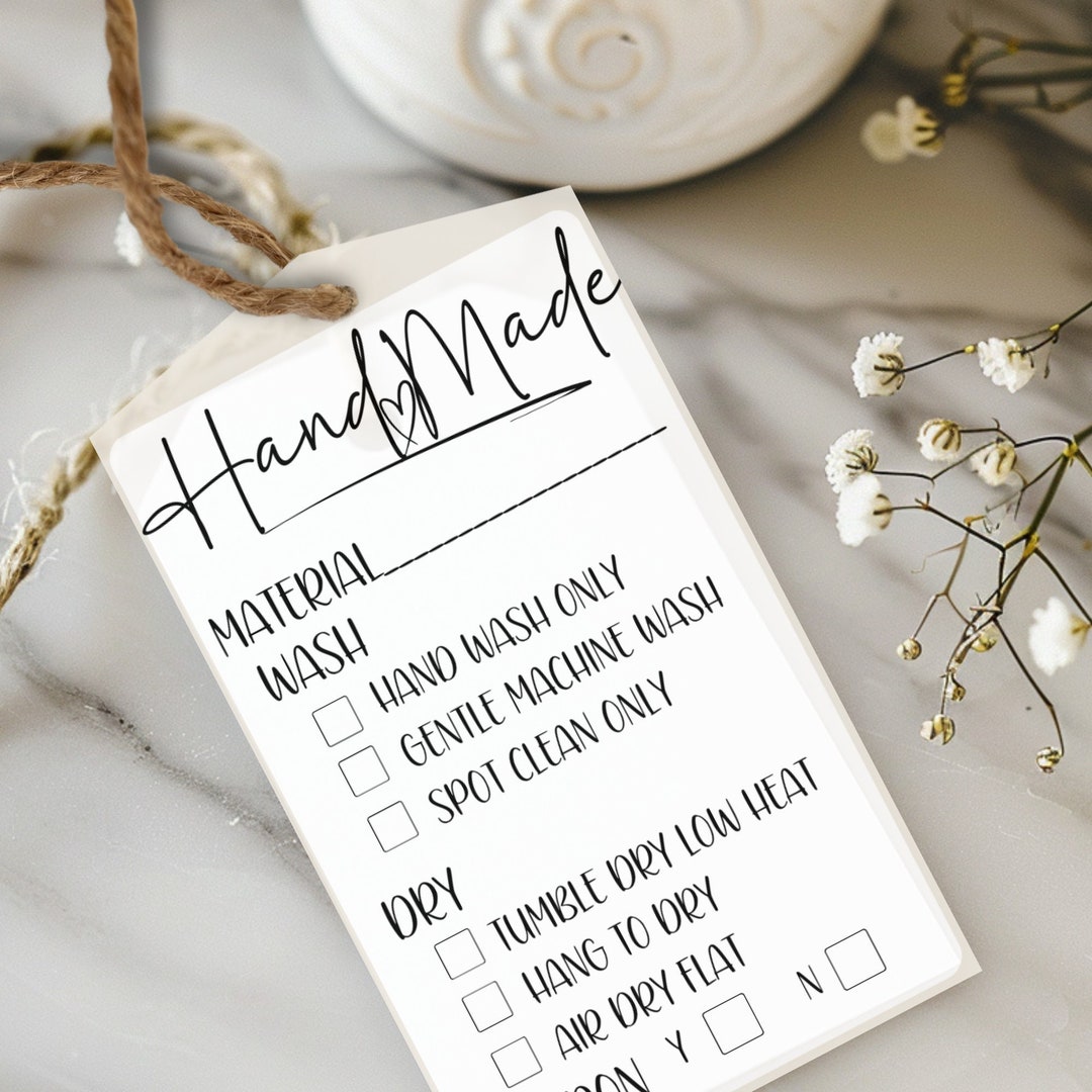 Printable Care Tags Washing Labels Laundry PDF Handmade Instructions ...