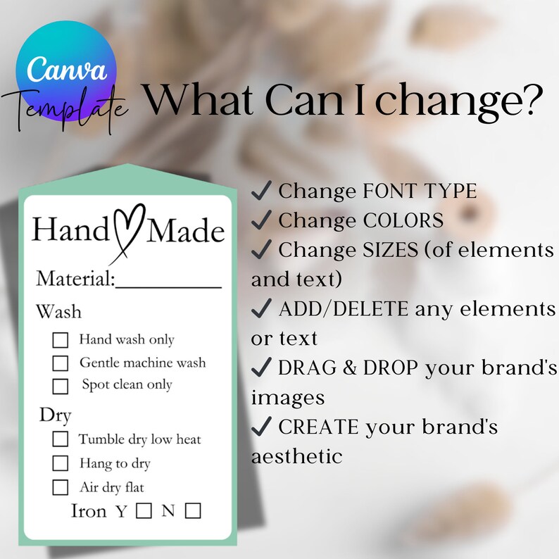 Washing Care Printable Tags Template Laundry Labels Handmade Crochet ...