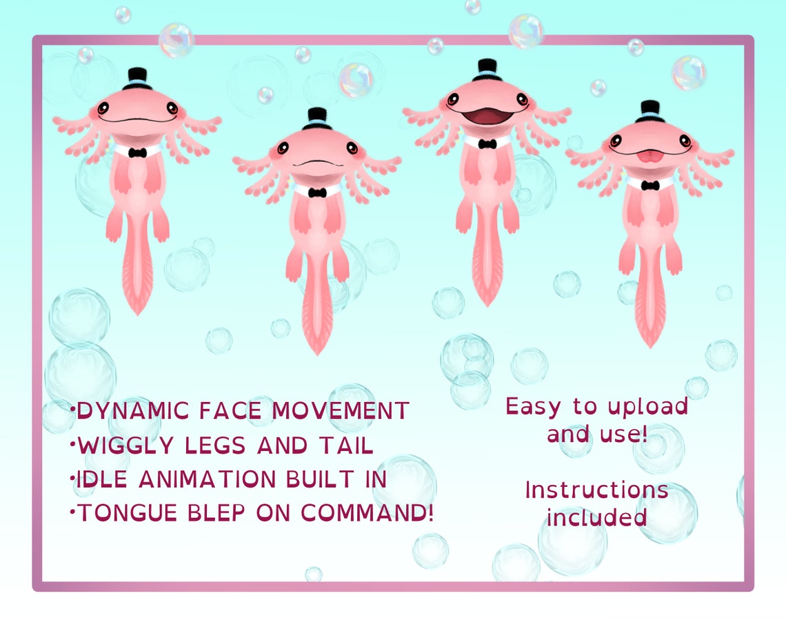 Fabio the Axolotl 2D Vtuber Model Fully Rigged - Etsy