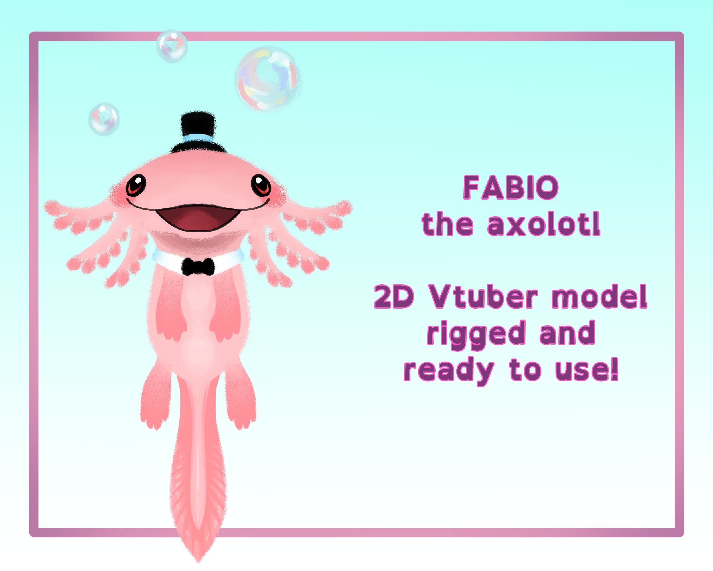 Fabio the Axolotl 2D Vtuber Model Fully Rigged - Etsy