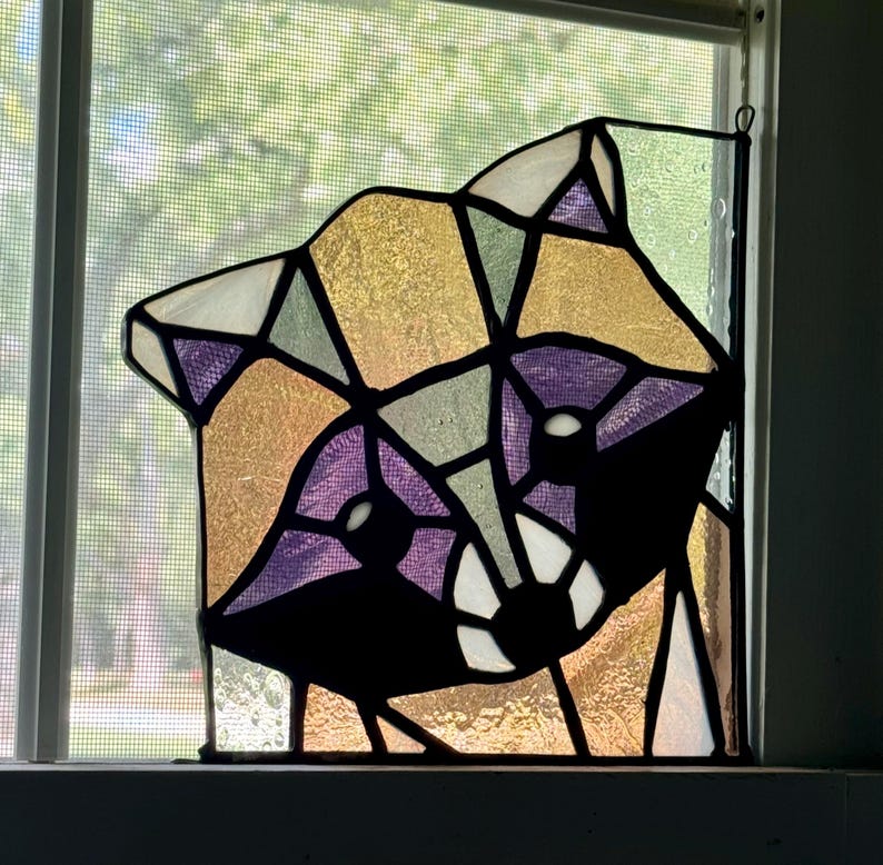 Peeking Raccoon Digital Stained Glass Pattern Download Corner Piece ...