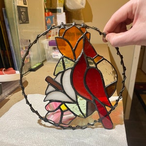 PATTERN - Digital Stained Glass Cardinal & Flower Design for Instant ...