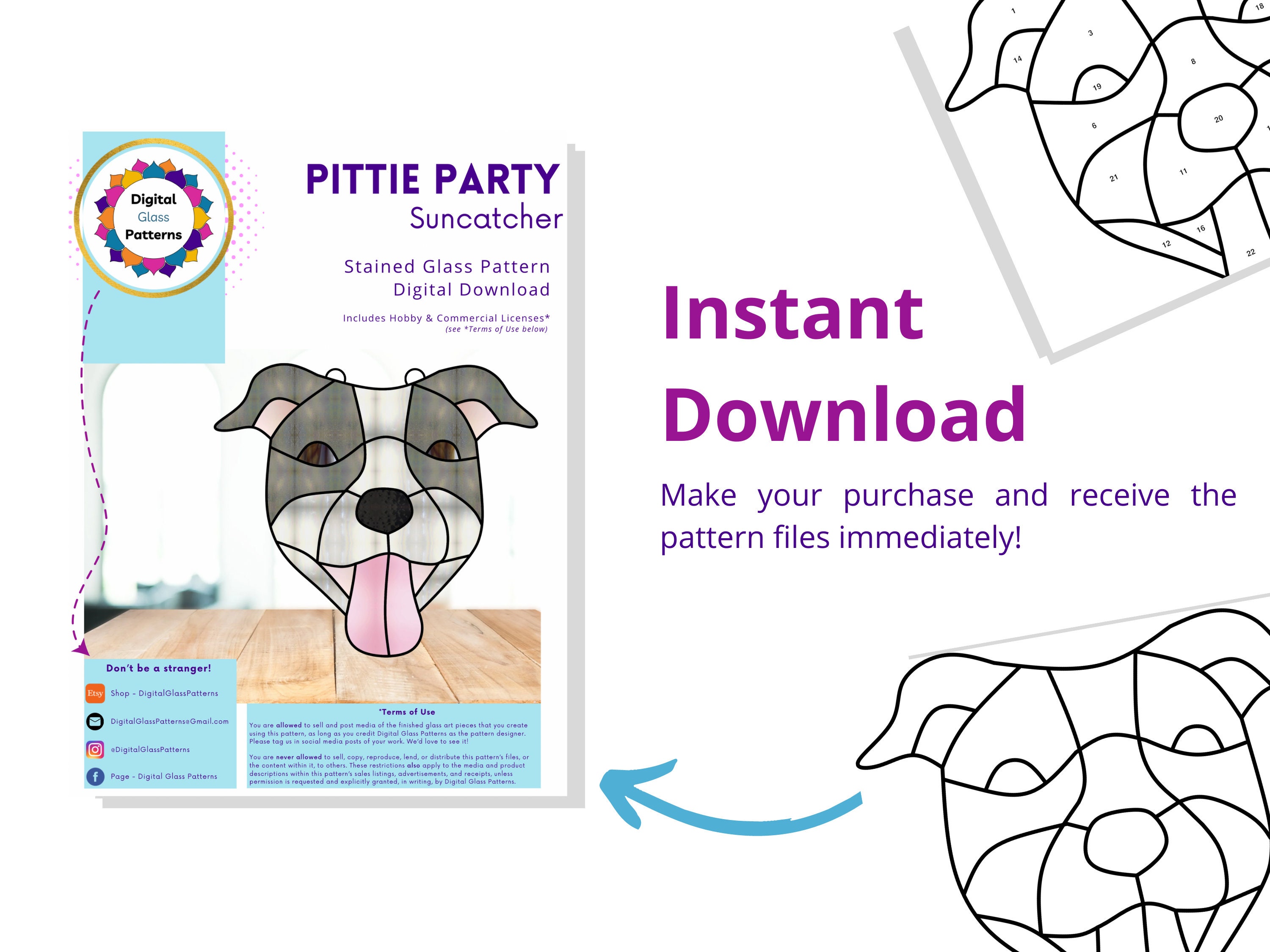 PATTERN - Stained Glass Pitbull Suncatcher - Beginner-friendly Instant ...