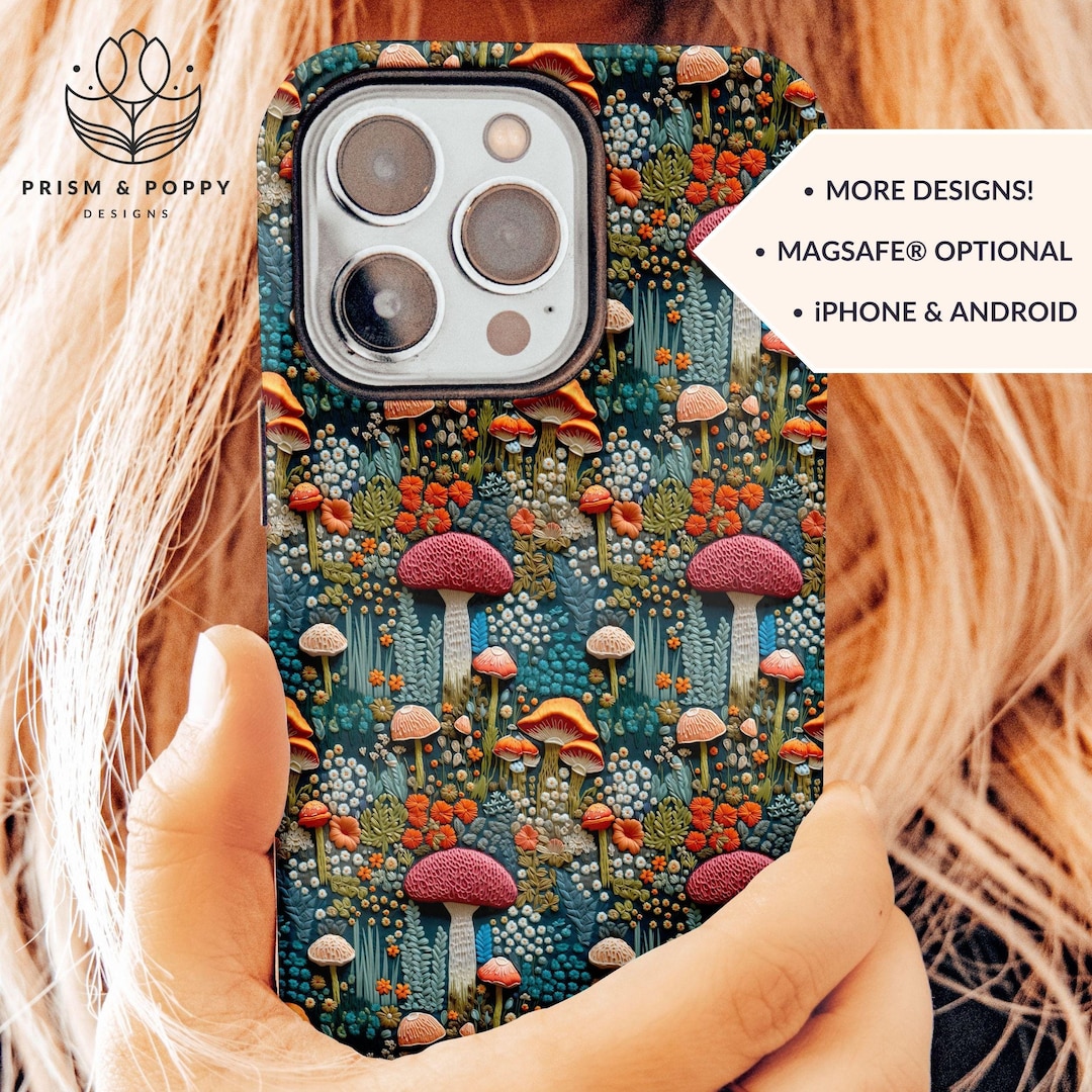 Mushroom Phone Case, Cute Cottagecore Boho Aesthetic Forest Embroidered ...