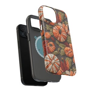 Embroidered Pumpkins Fall Phone Case, Boho Neutral Fall Leaves, Magsafe ...