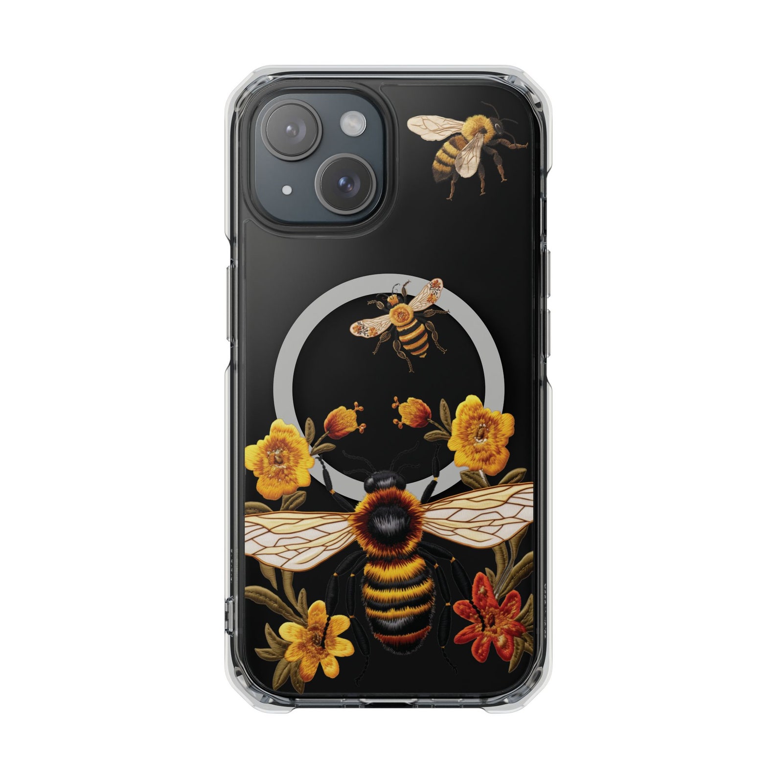 Bee Clear Phone Case, Honeybee Embroidered Embroidery, Gift for Bee ...