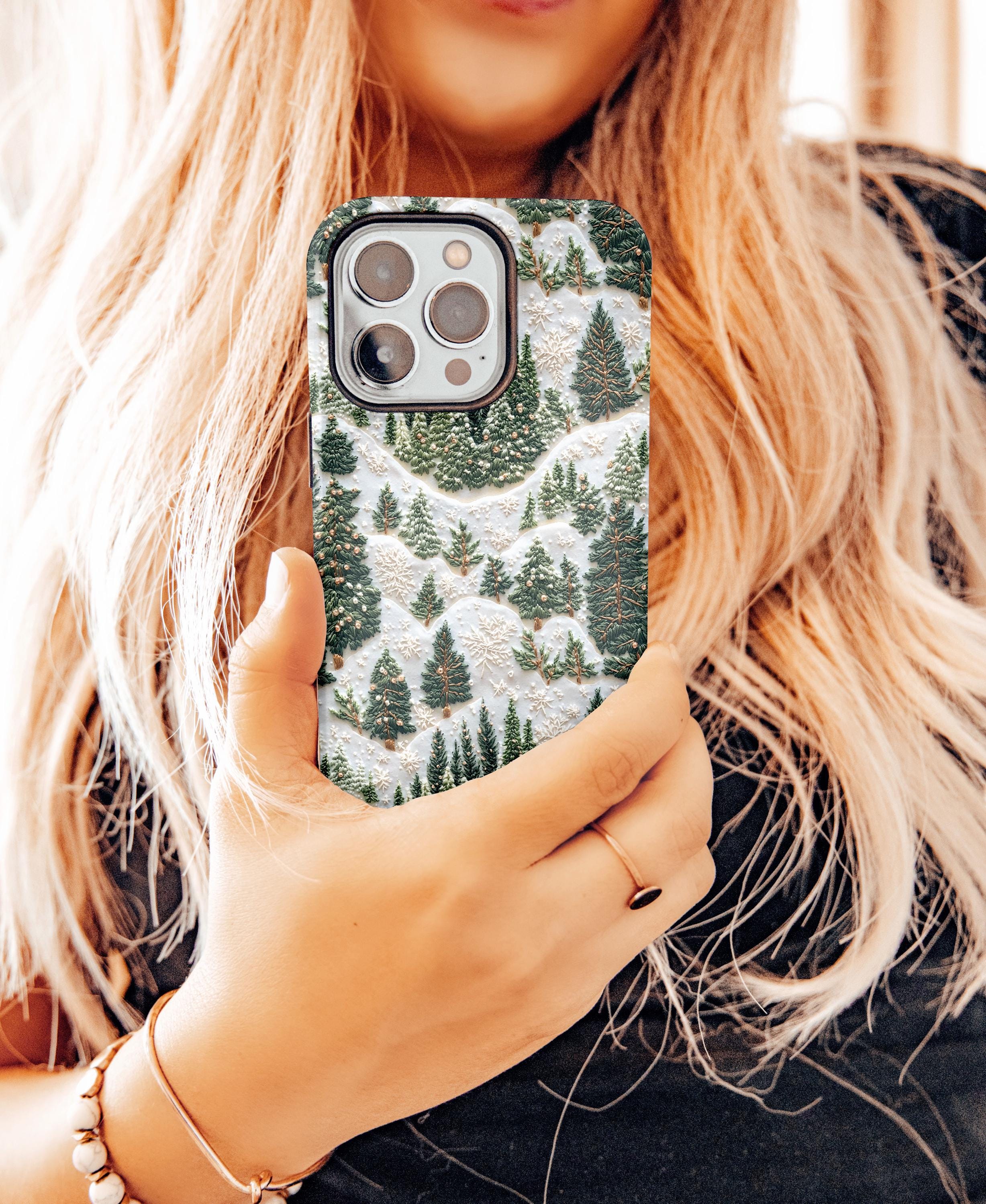Snowy Forest Phone Case, Embroidered Neutral Boho Aesthetic Winter ...