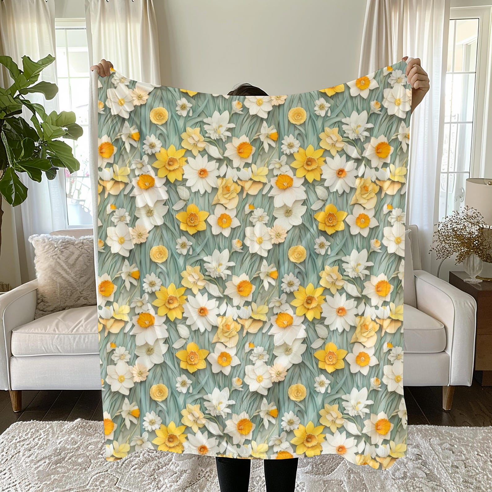 Daffodil Spring Flower Blanket, Easter Home Decor, Mothers Day Gift for ...