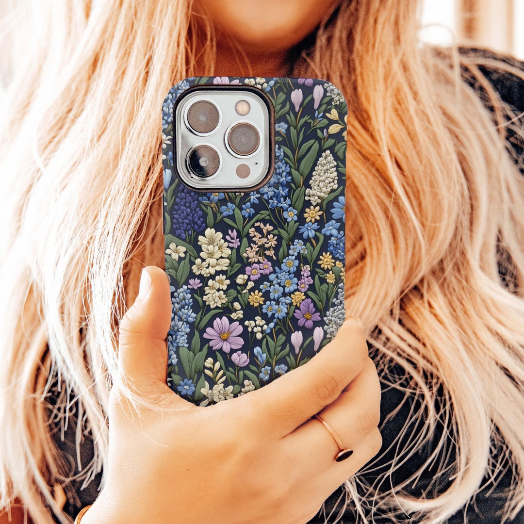 Spring Flowers Phone Case, Magsafe Floral Phone Cover Embroidered Tough ...