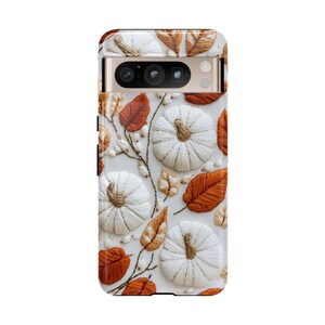 Fall Phone Case, Embroidered Pumpkins, Boho Neutral Fall Leaves Design ...