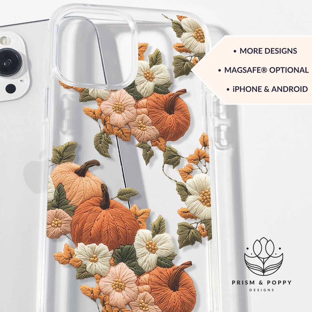 Clear Fall Phone Case, Botanical Pumpkin Phone Cases, Flower ...