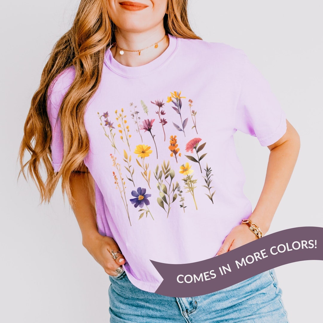 Cottagecore Vintage Botanical Wildflower Bouquet Cropped Comfort Colors ...
