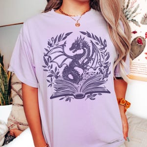 Dragon Book Shirt, Comfort Colors® Fantasy Series Bookworm Tshirt ...