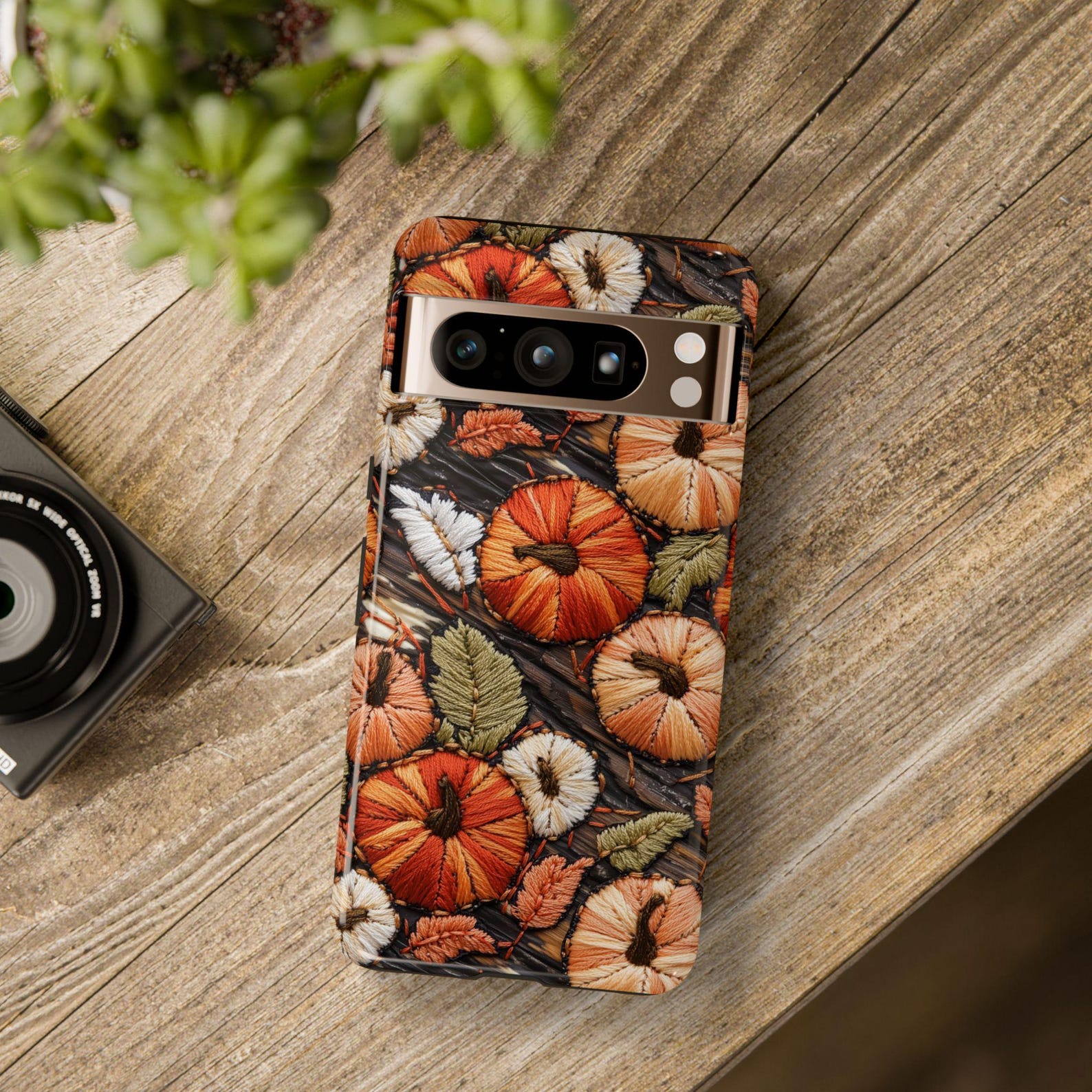 Embroidered Pumpkins Fall Phone Case, Boho Neutral Fall Leaves, Magsafe ...