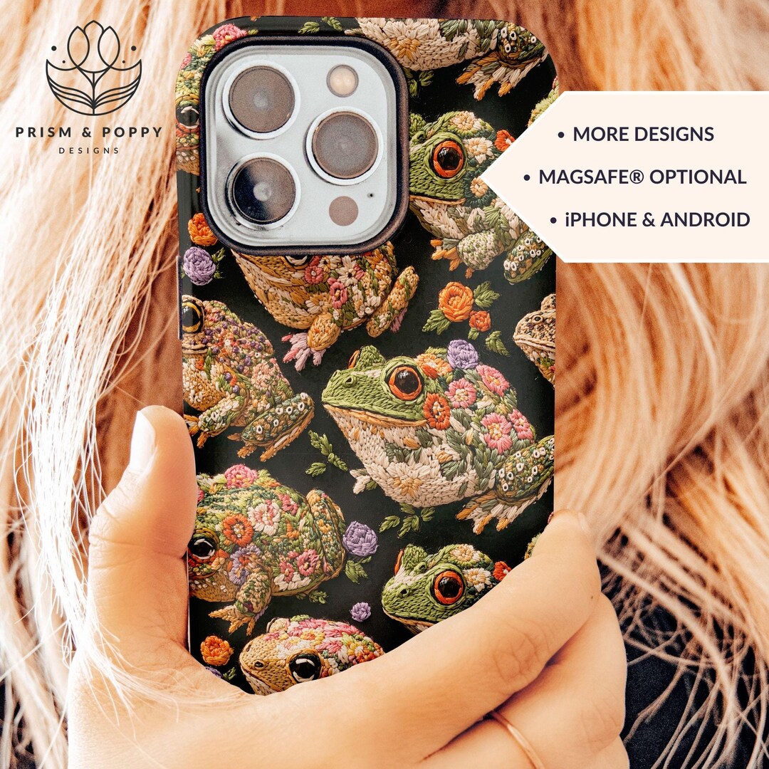 Floral Frog Phone Case, Cute Cottagecore Nature Cases, Embroidered Boho ...