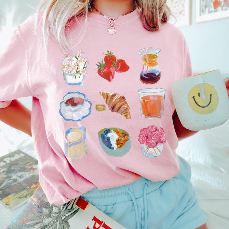 Breakfast Club Comfort Colors® Croissant Shirt, Cute Preppy Girly Retro ...