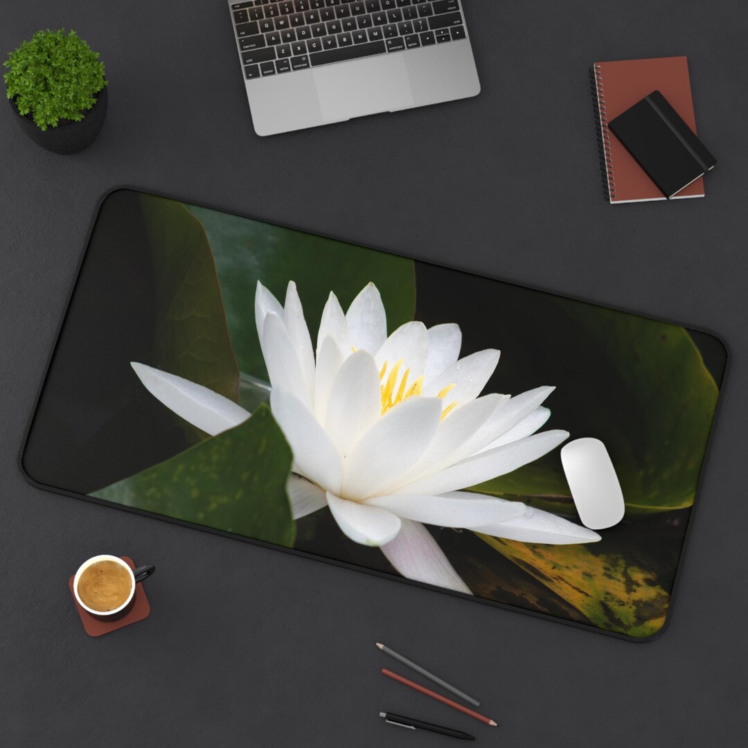 White Lotus Mouse Pad Large Desk Mat Flower Mouse Pad Water Lilly Gift ...