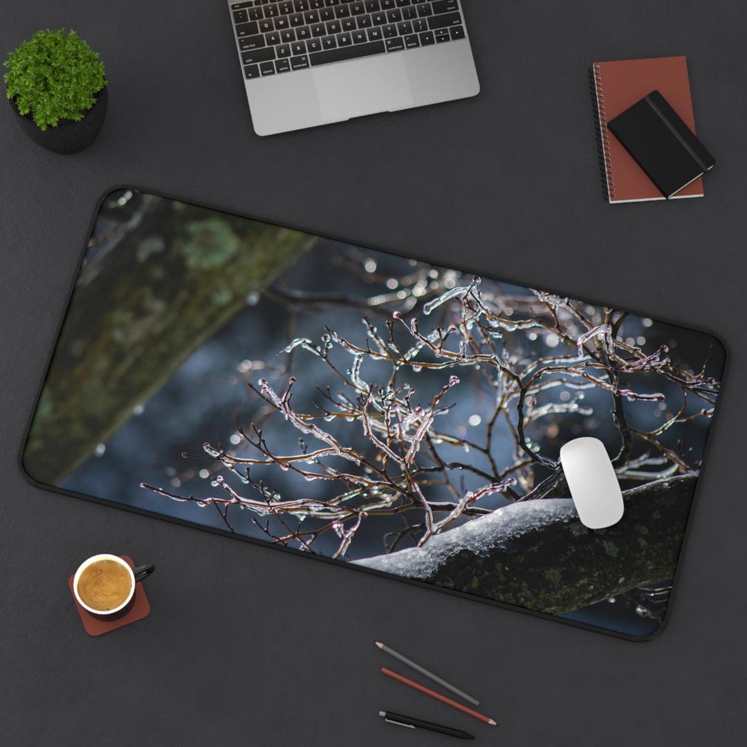 Desk Mat Mouse Pad Nature Office Decor, Ice Tree Branch Photo, Scenic ...