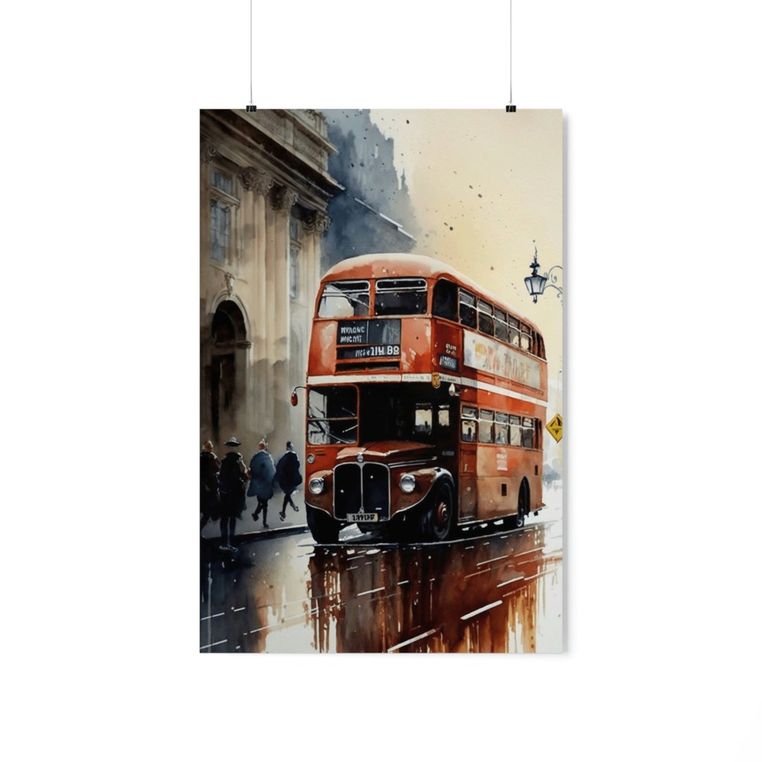 London Bus - Watercolor Painting Poster - Etsy