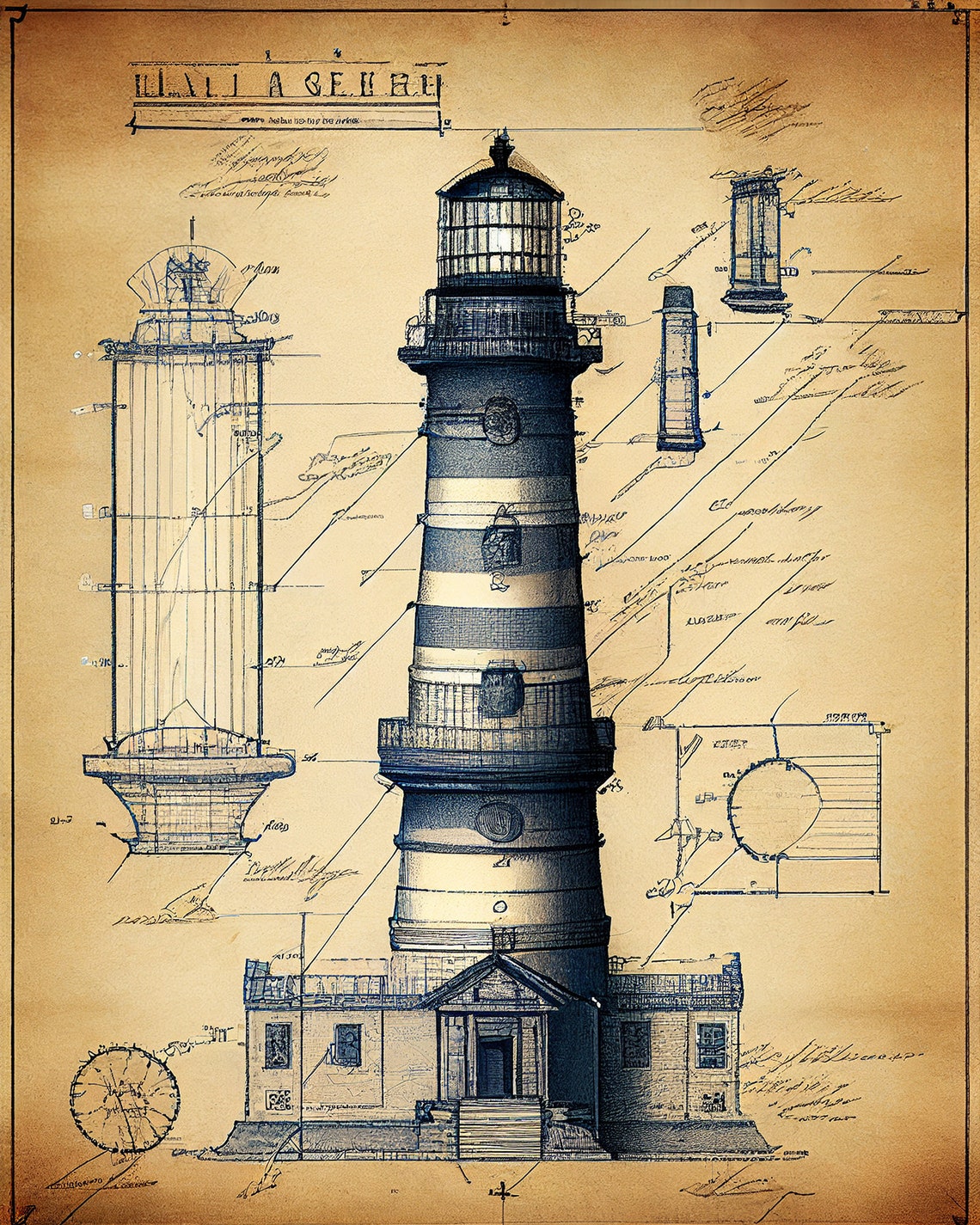 Lighthouse Blueprint - 0004 - Etsy