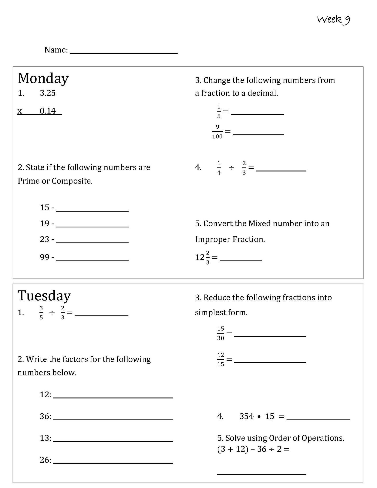 Pre - Algebra Warm Ups - Etsy
