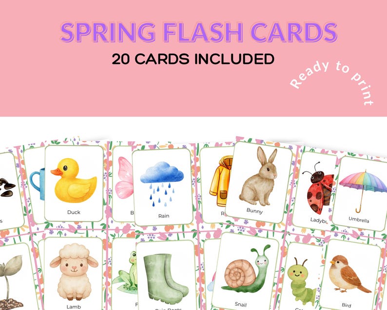 Spring Flash Cards Printable for Kids | Preschool Learning Flashcards ...