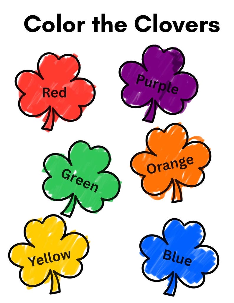 St. Patrick's Day Clover Coloring Pages | Preschool Color Recognition ...