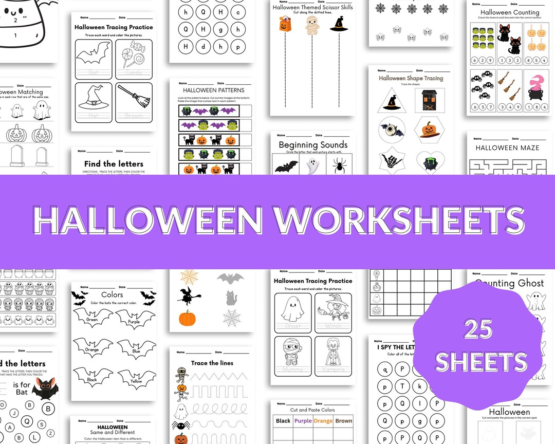 Halloween Preschool Activity Pack | 25 Worksheets for Kids | Counting ...