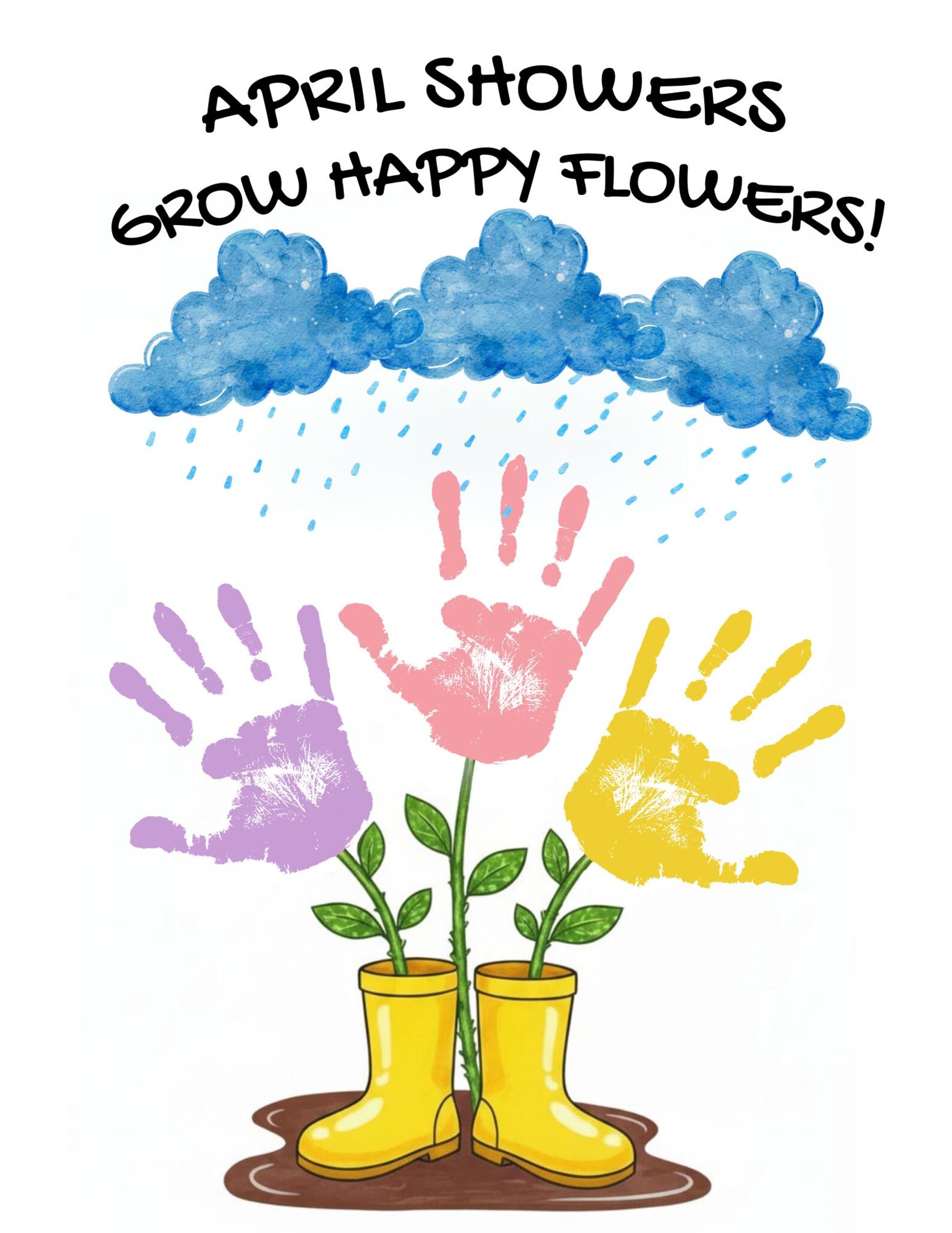 April Showers Handprint Craft Printable | Spring Preschool Activity ...