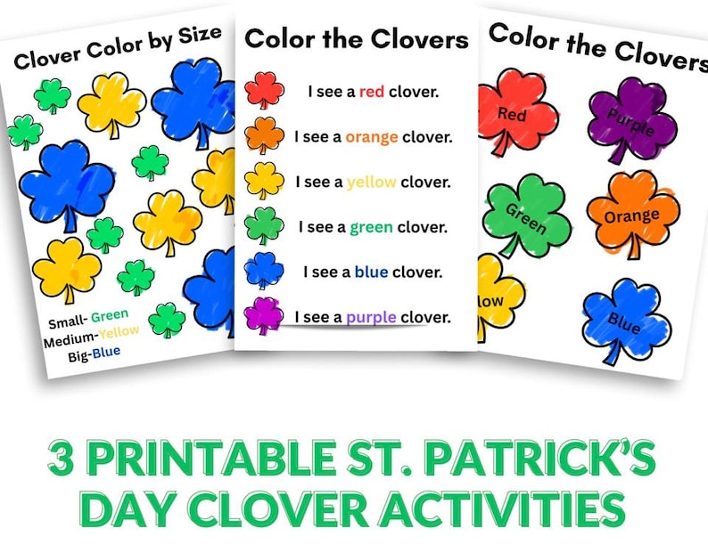 St. Patrick's Day Clover Coloring Pages | Preschool Color Recognition ...