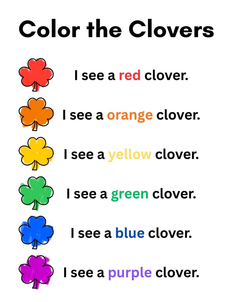 St. Patrick's Day Clover Coloring Pages | Preschool Color Recognition ...